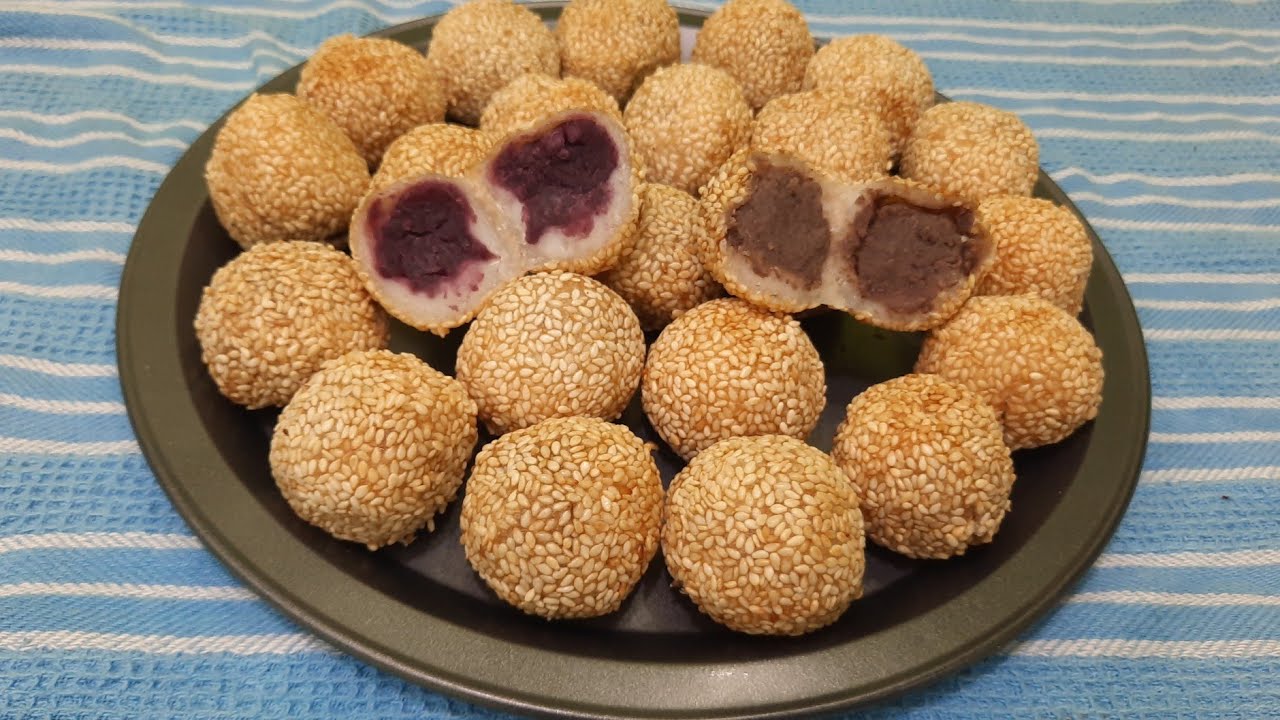 How to Make Buchi (Sesame Balls Recipe) Red bean Paste & Ube Paste ...