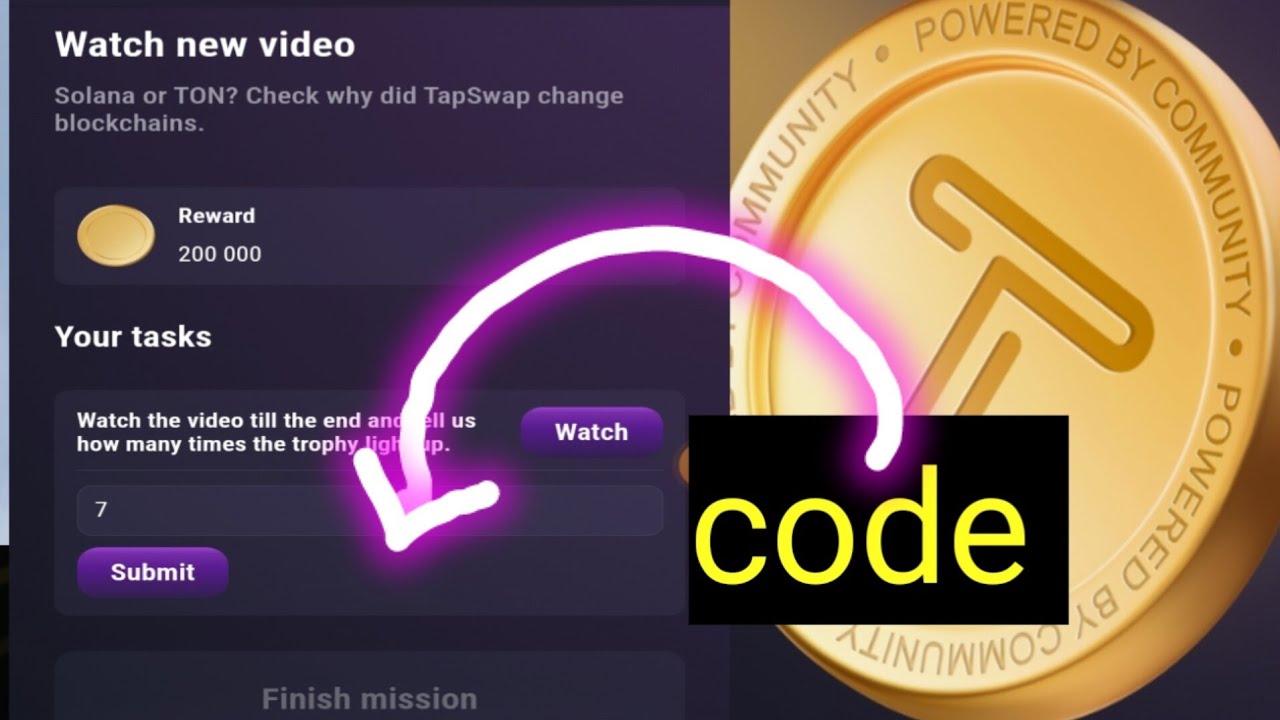 Tapswap task code to clime 200000 coin |tap swap cinima code.|tapswap code - YouTube