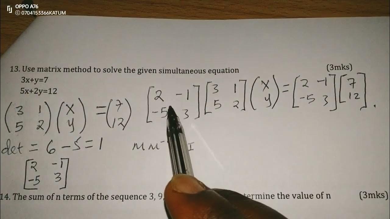 THE MATRIX METHOD OF SOLVING SIMULTANEOUS EQUATIONS. - YouTube