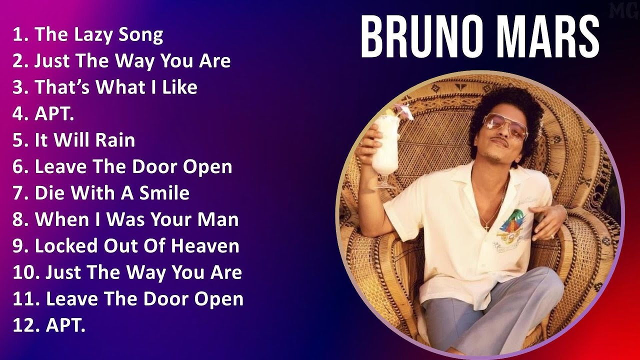 Bruno Mars 2025 MIX Top Hits - The Lazy Song, Just The Way You Are ...