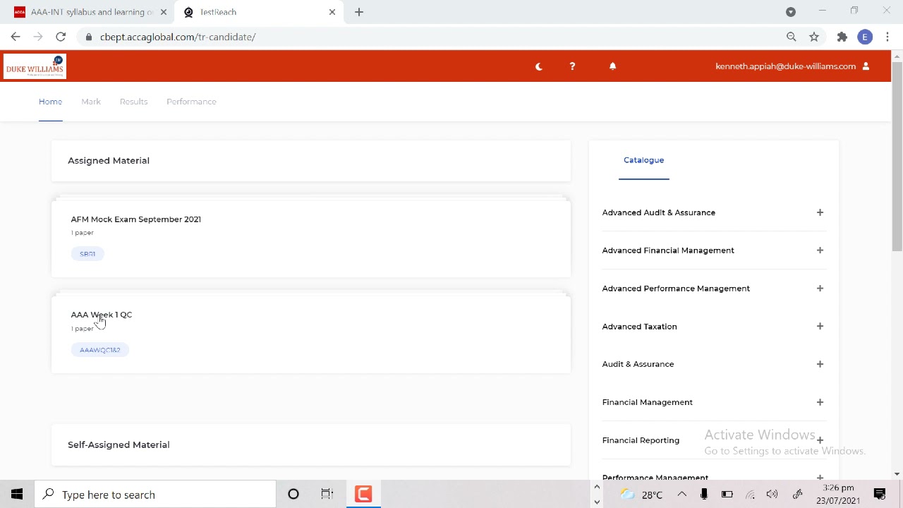 How to access assigned materials from Duke Williams on ACCA Practice ...