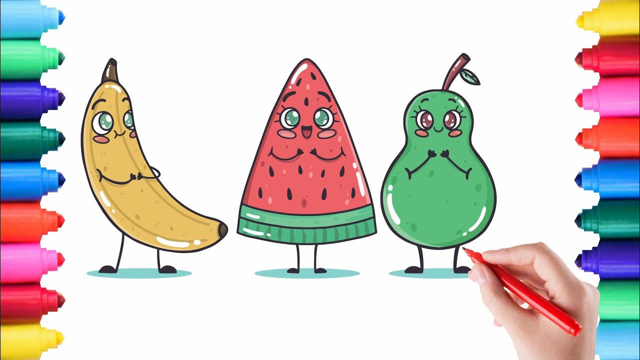 How to Draw 🍌🍉🍐 Fruits for Kids & Toddler | Draw Cute Things Easy ...