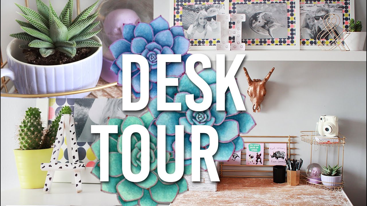 Desk Makeover! DIY Desk Decor and Tour - YouTube