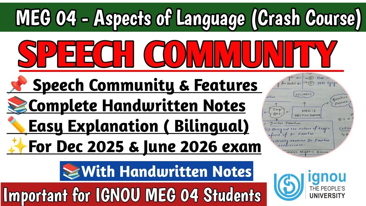 Speech Community & Features | IGNOU MEG 04 | Short Notes + Example ...