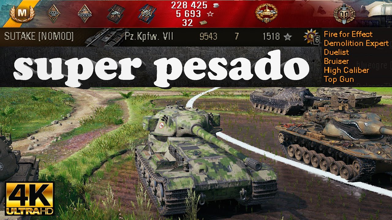 Pz.Kpfw. VII video in Ultra HD 4K🔝 super pesado, 9543 dmg, 1800 block 🔝 ...