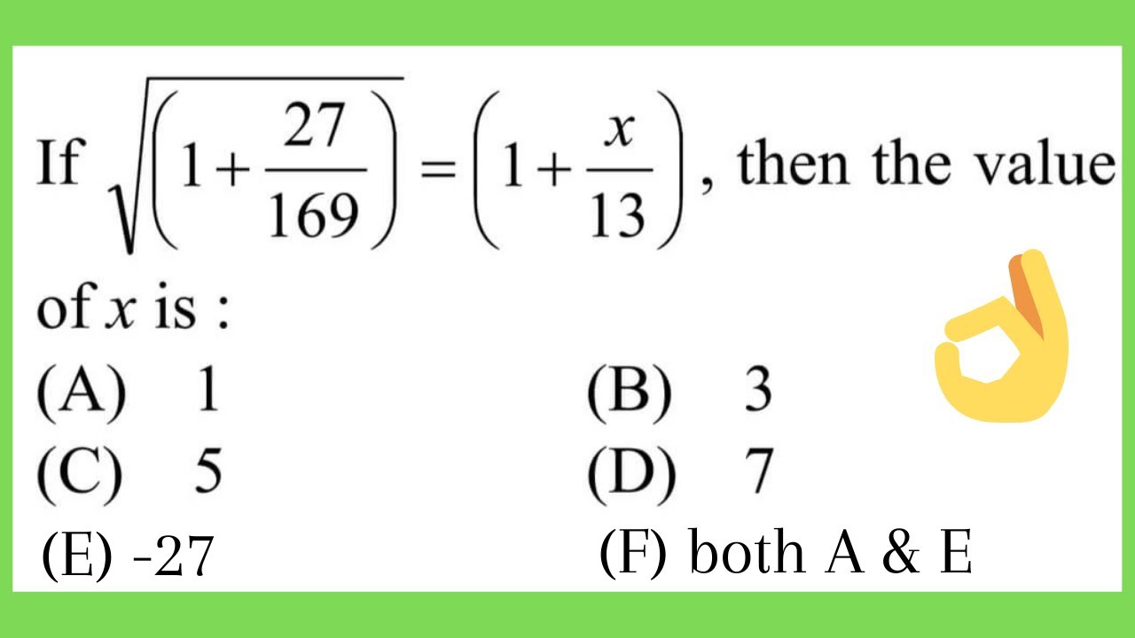 If 1 27 169 1 x 13 Then The Value Of X Is Good Concept Of Square