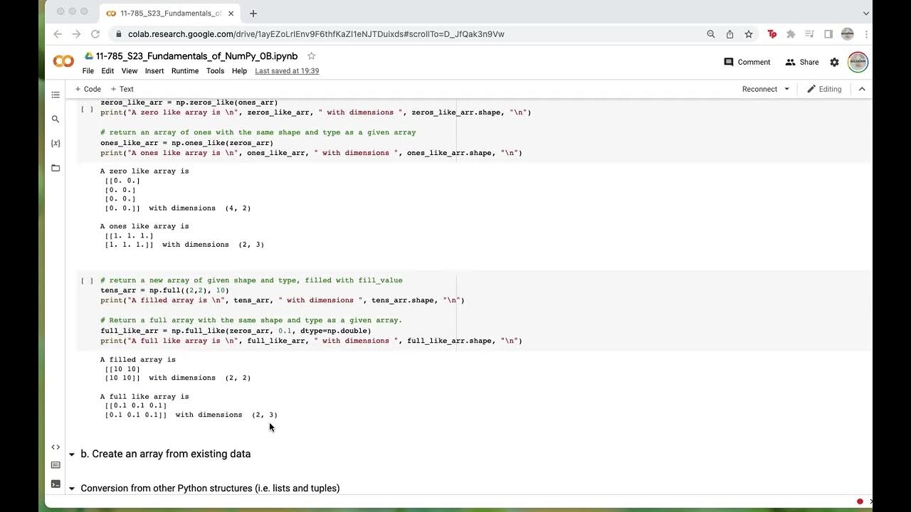 11 785 Spring 2023 Recitation 0b Fundamentals Of Numpy Part 18 Youtube