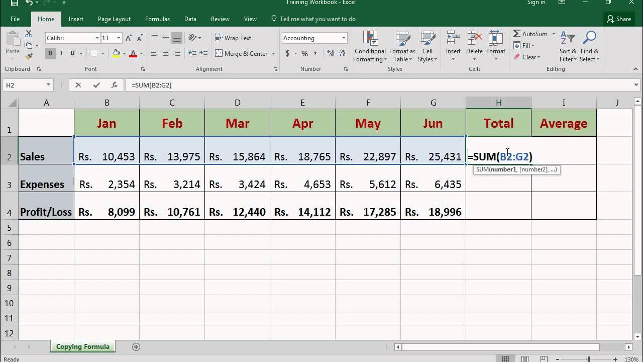 Microsoft Excel 2016 Basic Course - Copying a Formula into Adjacent ...