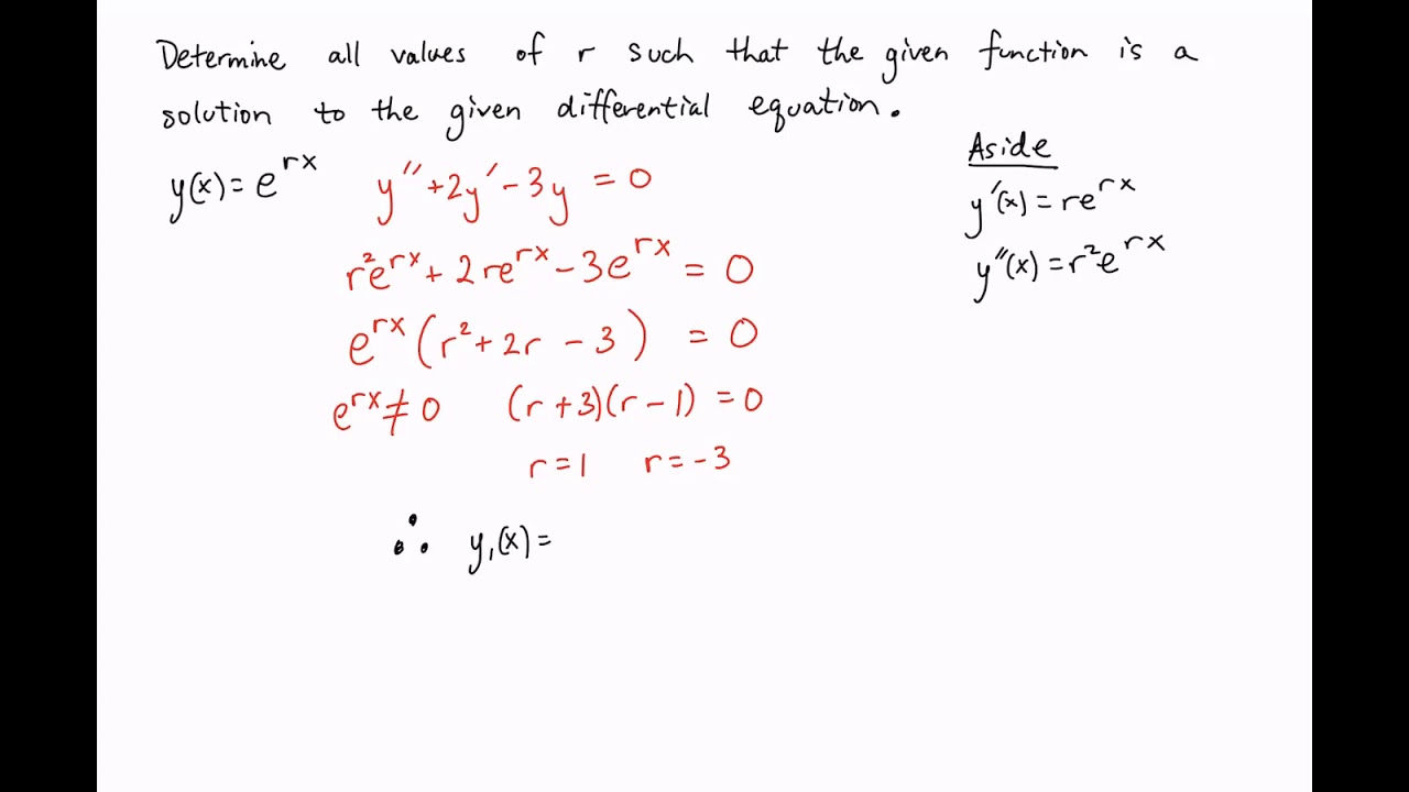 Determine Values Of R Such That The Given Function Is A Solution Youtube