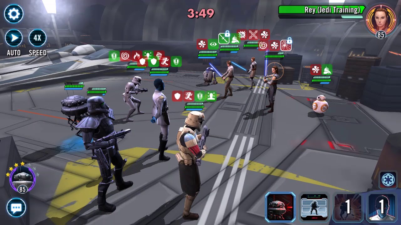 SWGoH Arena Thrawn and Probe Droid vs Rey Jedi Training - YouTube