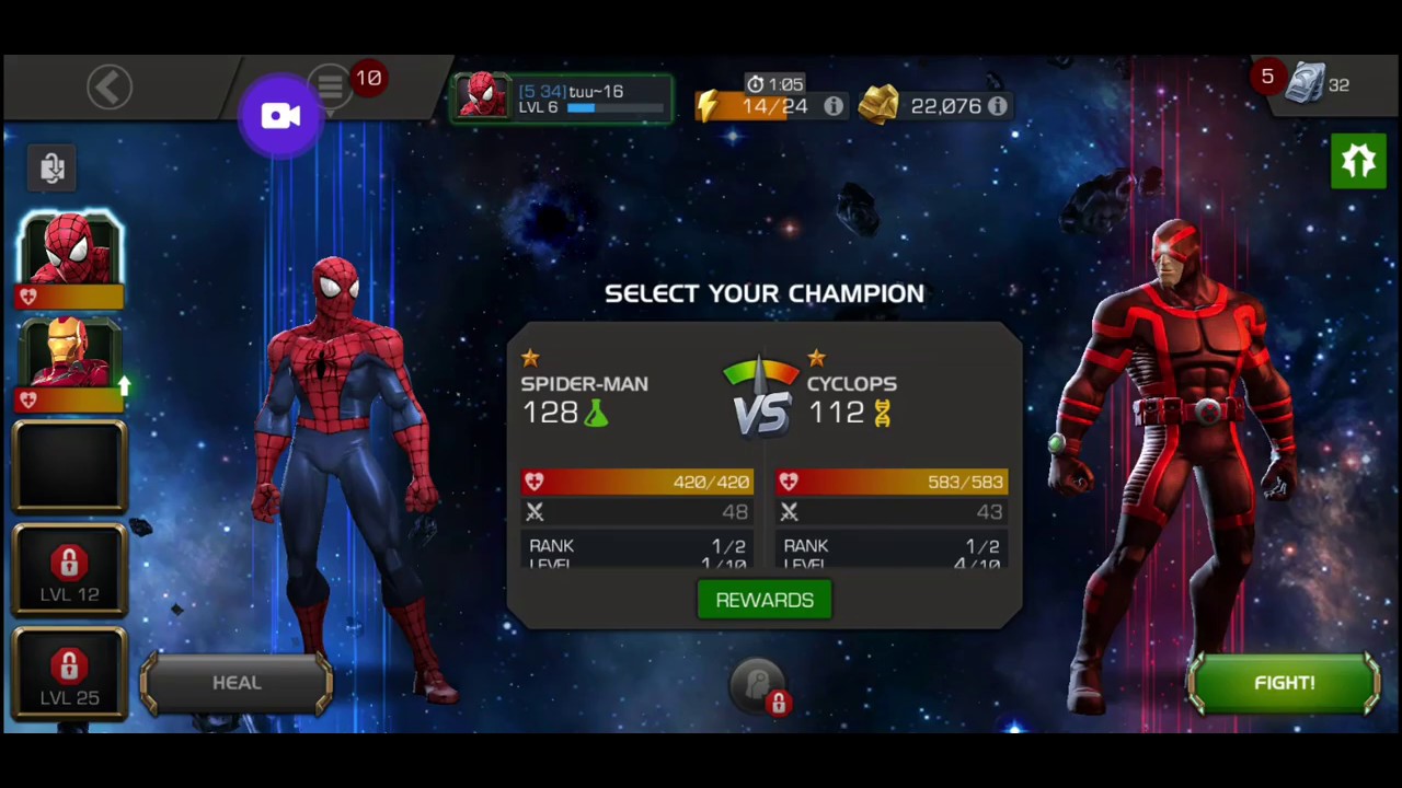 [Marvel Contest of Champions] Spider man vs Cyclops: Champions - YouTube