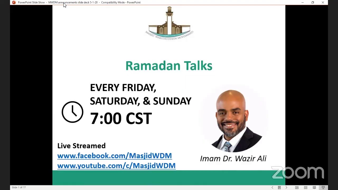 05/01/2020 Masjid WDM Jummuah - Imam Wazir Ali - Ramadan Conference ...
