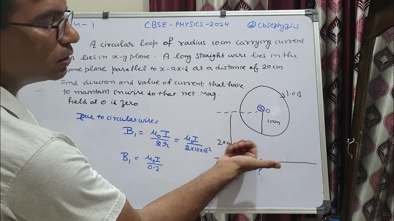 A circular loop of radius 10 cm carrying current of 1.0A lies in x y plane .a long straight wire ...