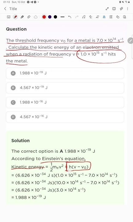 The threshold frequency ν0 for a metal is 7.0×1014 s−1. Calculate the ...