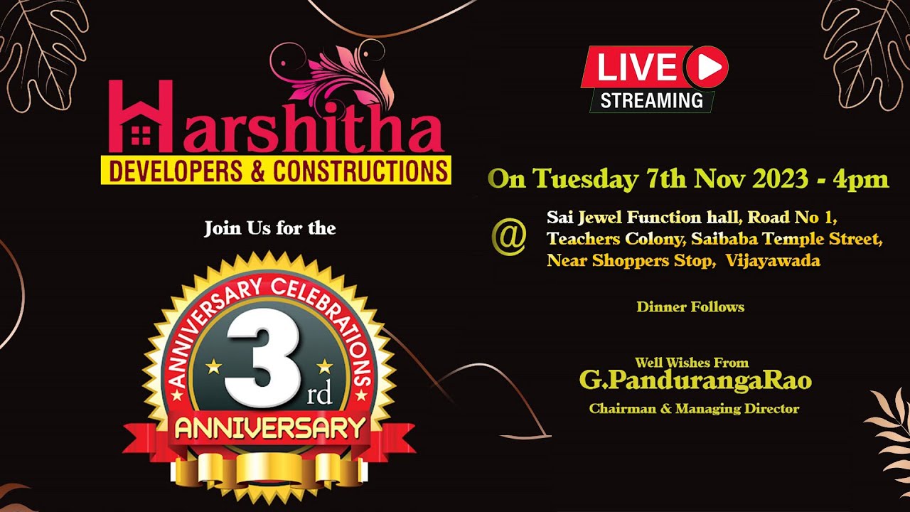 🔴Live || Harshitha Developers & Constructions 3rd Anniversary || Nov ...