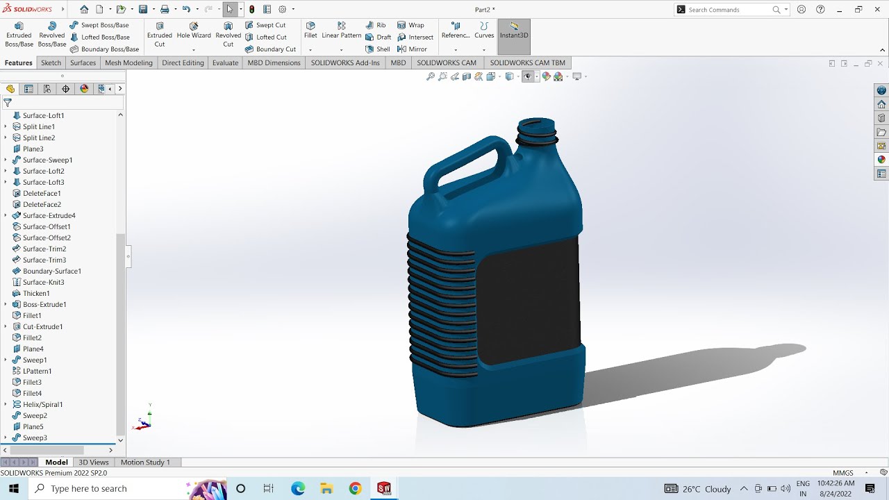 SolidWorks Surface Tutorial | Oil Canister Part-02 - YouTube