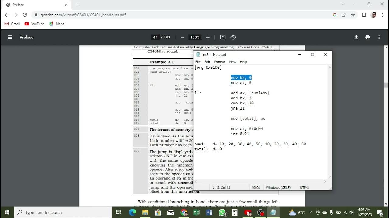 CS401 Short Lecture No 8, Loops and conditions in assembly language - YouTube