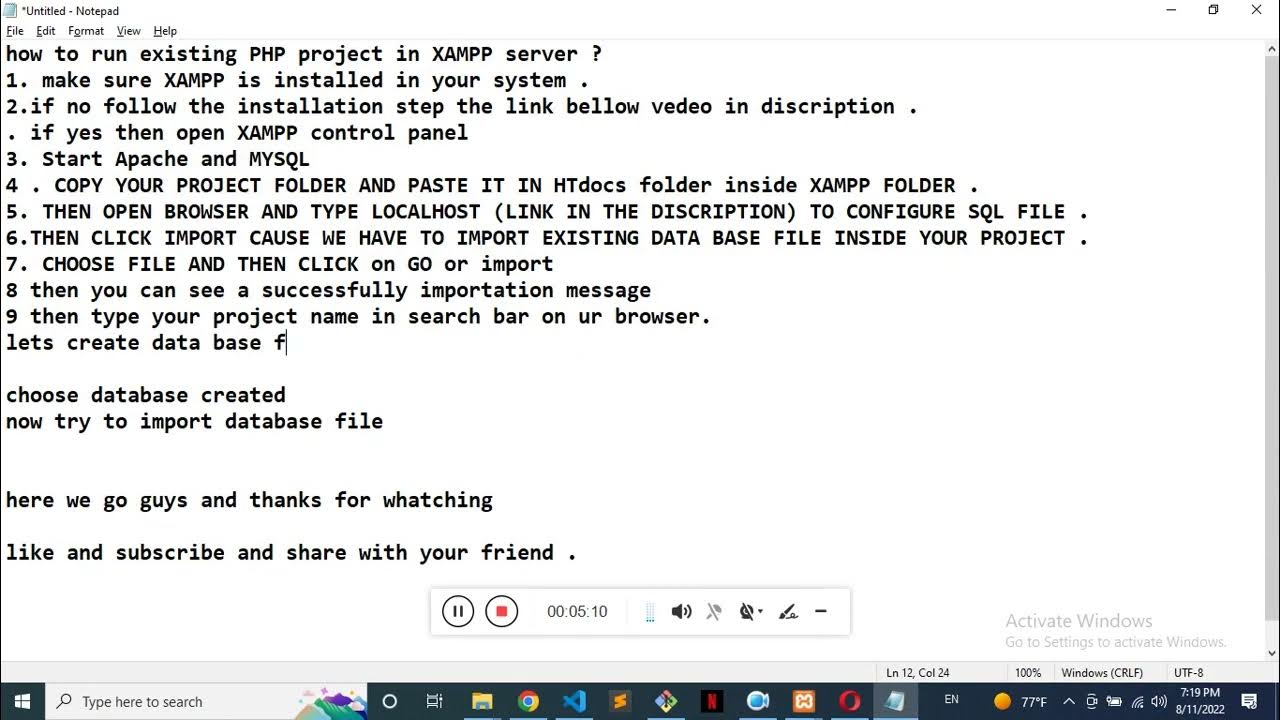 how to run existing PHP project in XAMPP server ? import database to PHPMyAdmin on XAMPP ? 08/ ...