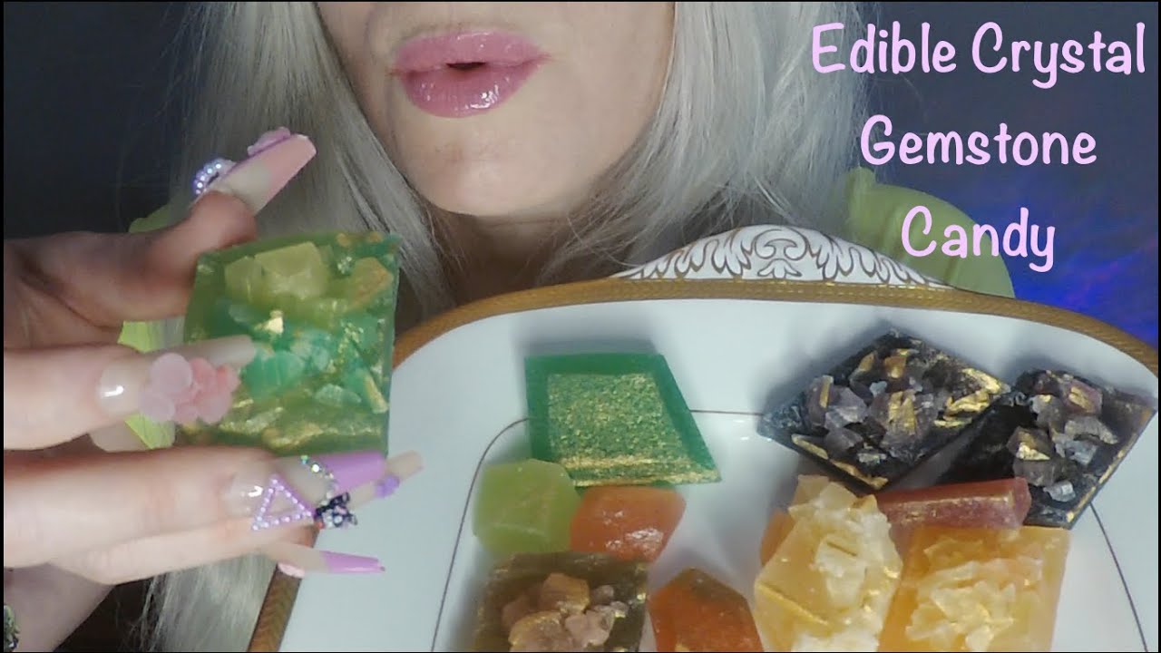 ASMR Edible Crystal Candy Eating | Crunchy & Gummy | Whispered, Tapping - YouTube