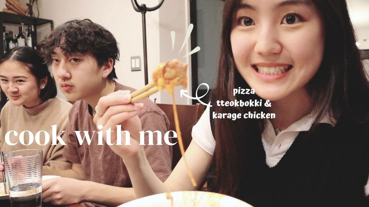 cooking vlog: make pizza tteokbokki (rice cake) 피자 떡볶이 and karage ...