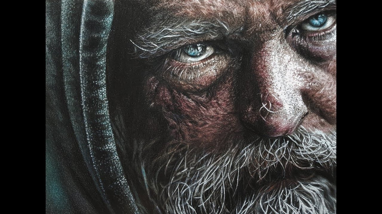 Drawing a hyperrealism old man with colored pencil - YouTube