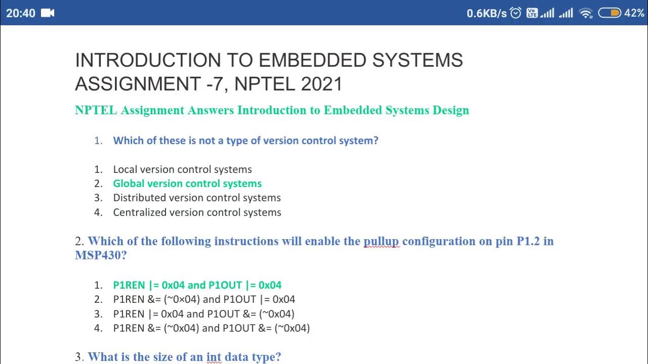 Introduction to embedded systems NPTEL assignment 7 solutions NPTEL week 4 answers | # ...