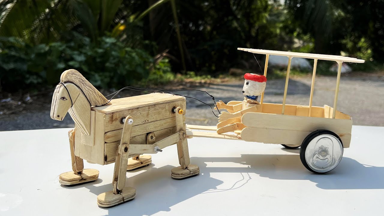 How to make a horse cart with ice cream sticks - DIY - YouTube
