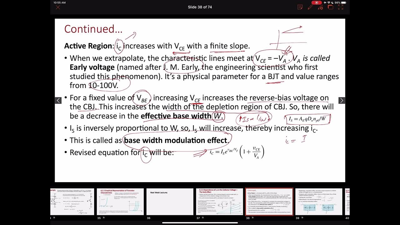 Chapter_6: Lecture5- Early effect, Base width modulation effect, Incremental beta, VCEsat ...