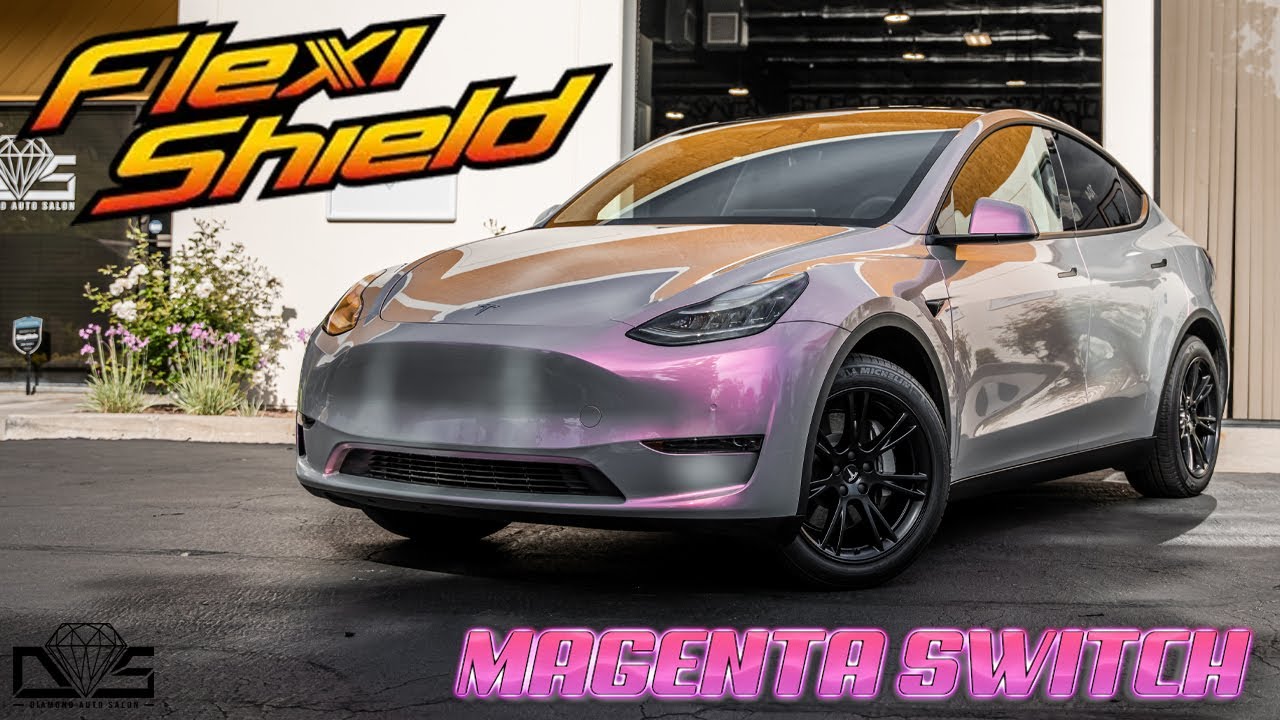 Tesla Model Y gets wrapped in Flexishield Magenta Switch Paint ...