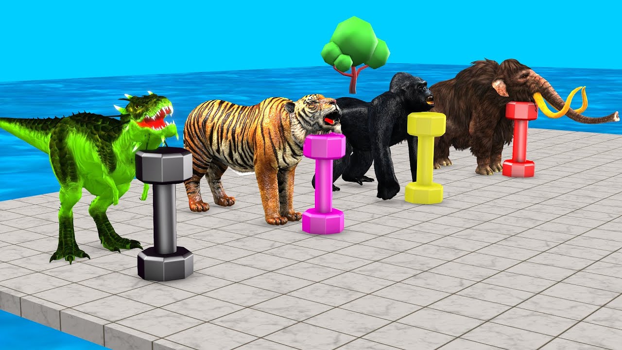 Wild Animals Running and Jumping Over obstacles game video Dinosaur cow ...