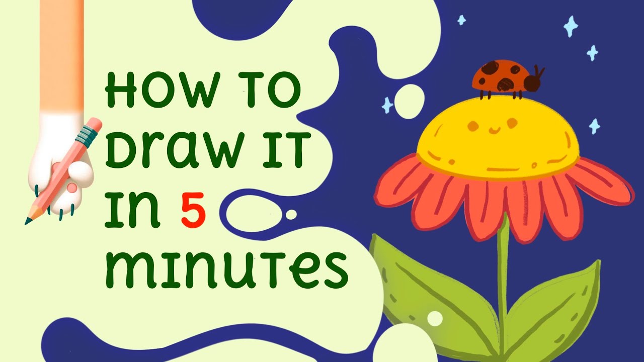Draw a cute flower and ladybug with me! Simple art tutorial - YouTube