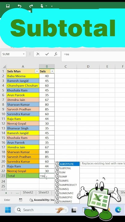 How to Use Subtotal Function in excel #excel #exceltutorial #spreadsheet #exceltips #computer # ...