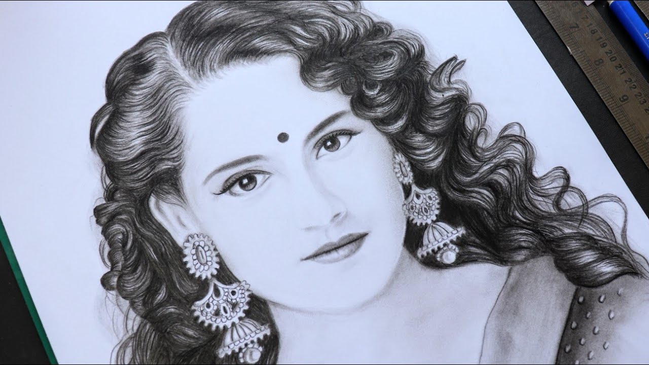 KANGANA RANAUT /pencil drawing /rainbow art - YouTube