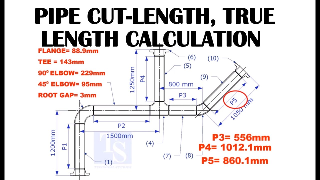 How to calculate the cut length true length of pipes in a drawing - YouTube