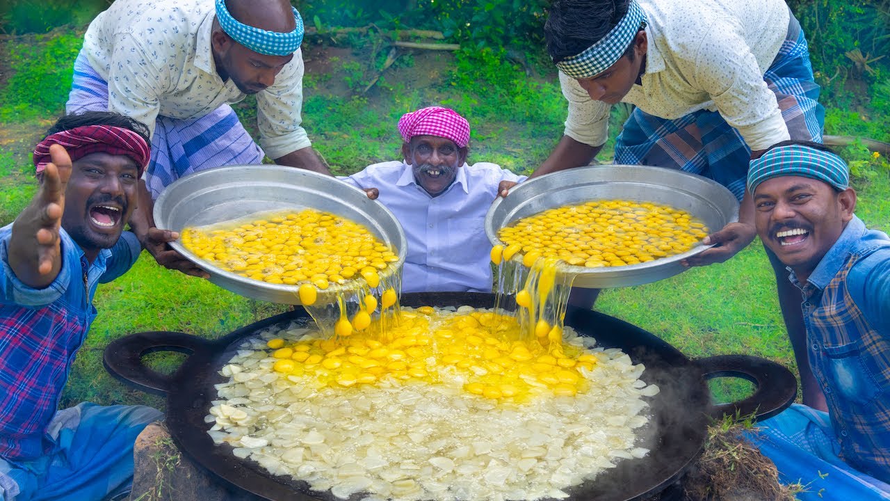 POTATO OMELETTE | BIG Spanish Omelette Recipe Cooking in Indian Village ...