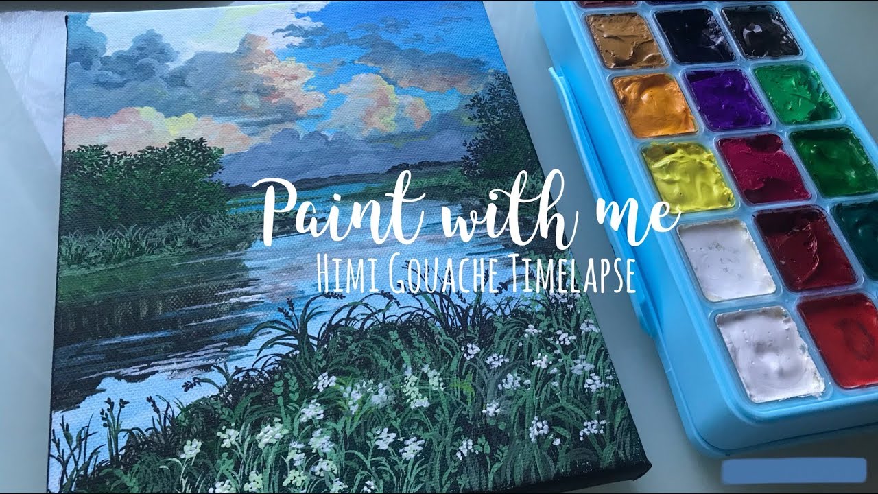 Landscape Painting Timelapse + Unboxing | Himi Gouache 🌱🎨 - YouTube