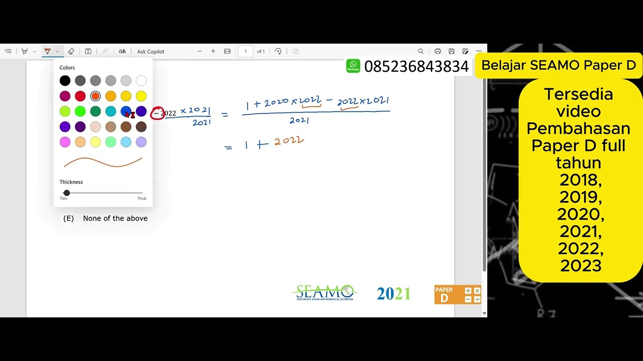 SEAMO 2021 Paper D (Southeast Asian Mathematical Olympiad) No.1 - YouTube
