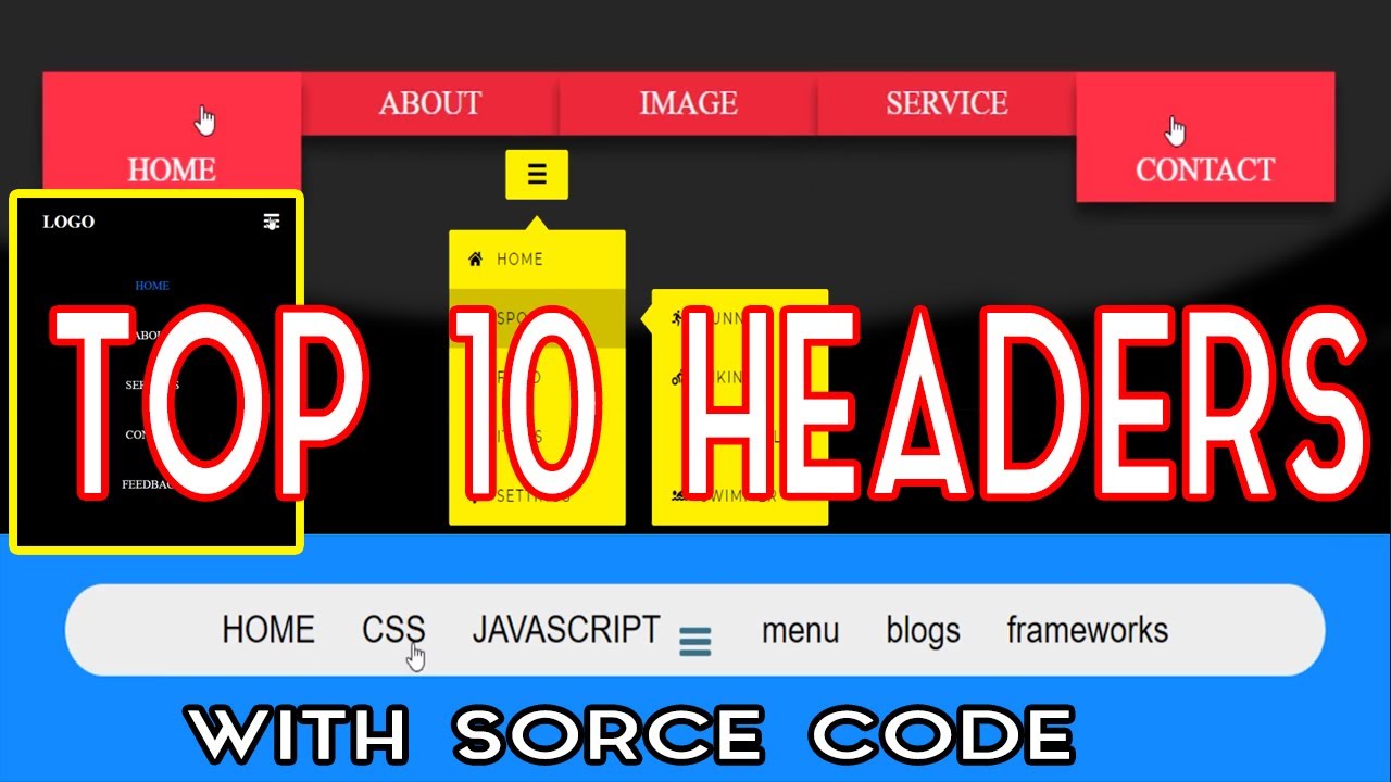Top 10 headers for free in html css #coding with source code - YouTube