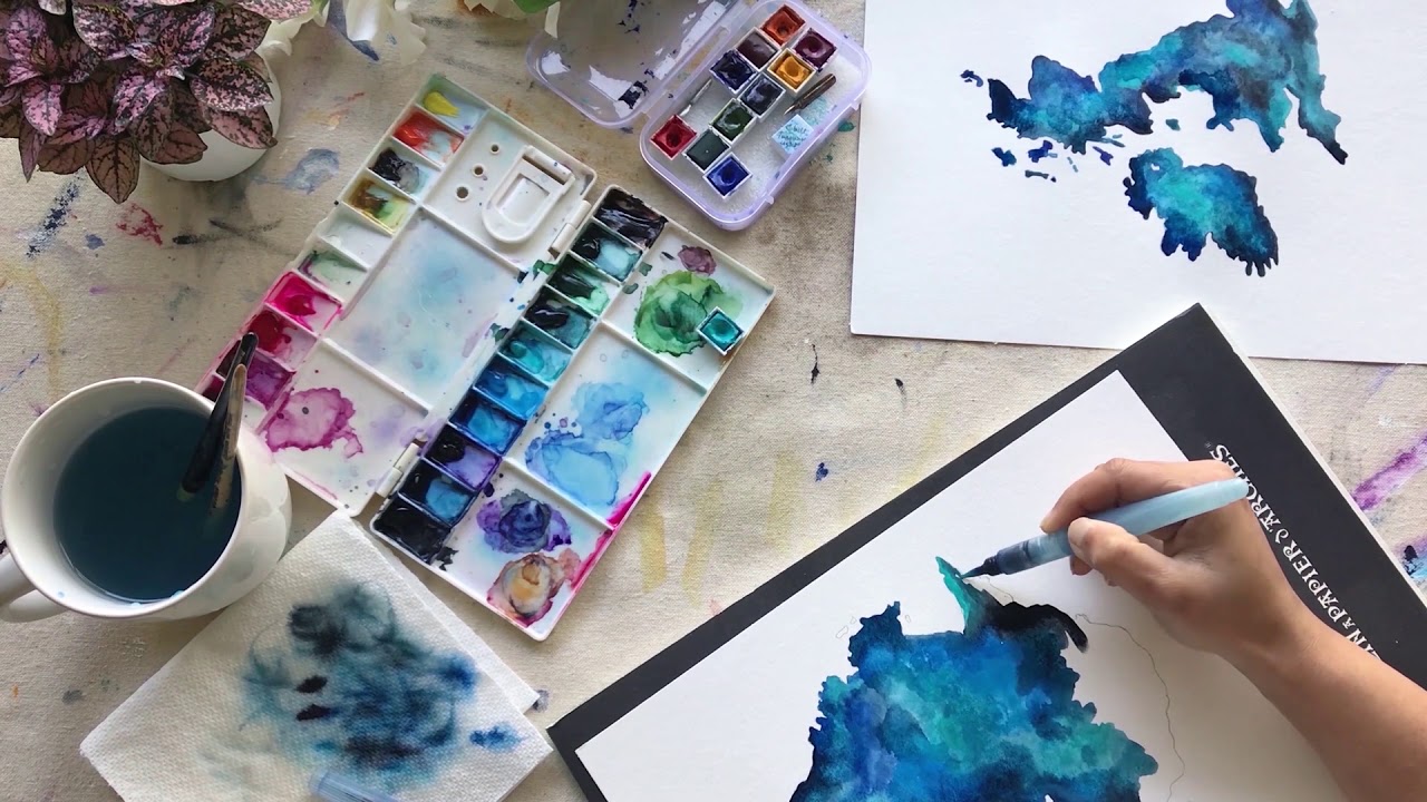 Making of the watercolor country maps, Simple wet on wet watercolor ...