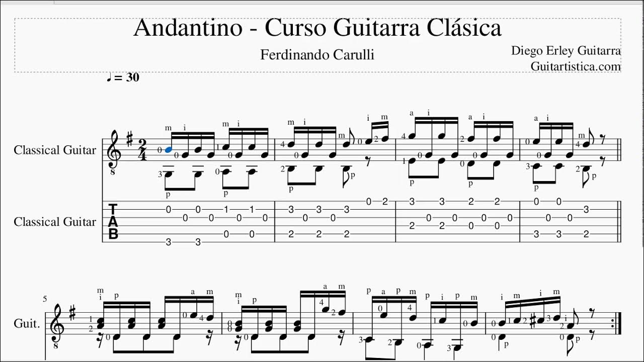 Andantino in G | Ferdinando Carulli | Partitura y Tablatura Sheet music Curso Guitarra Clasica ...