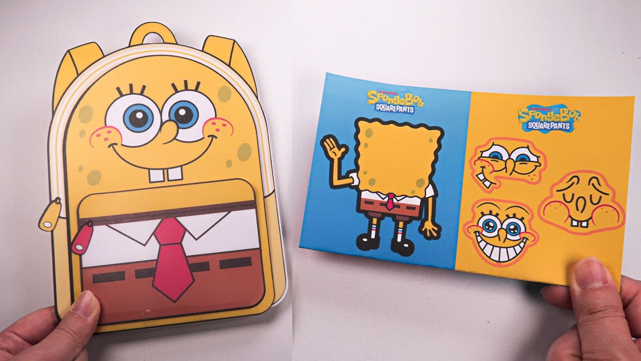 [ Paper Diy ] School Bag 스폰지밥 SpongeBob Blind Bag & Sticker Book ASMR ...