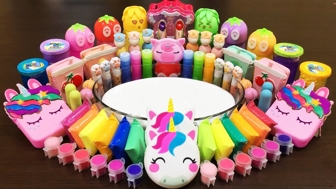 UNICORN Slime ! Mixing Random into GLOSSY Slime ! Satisfying Video #554 ...