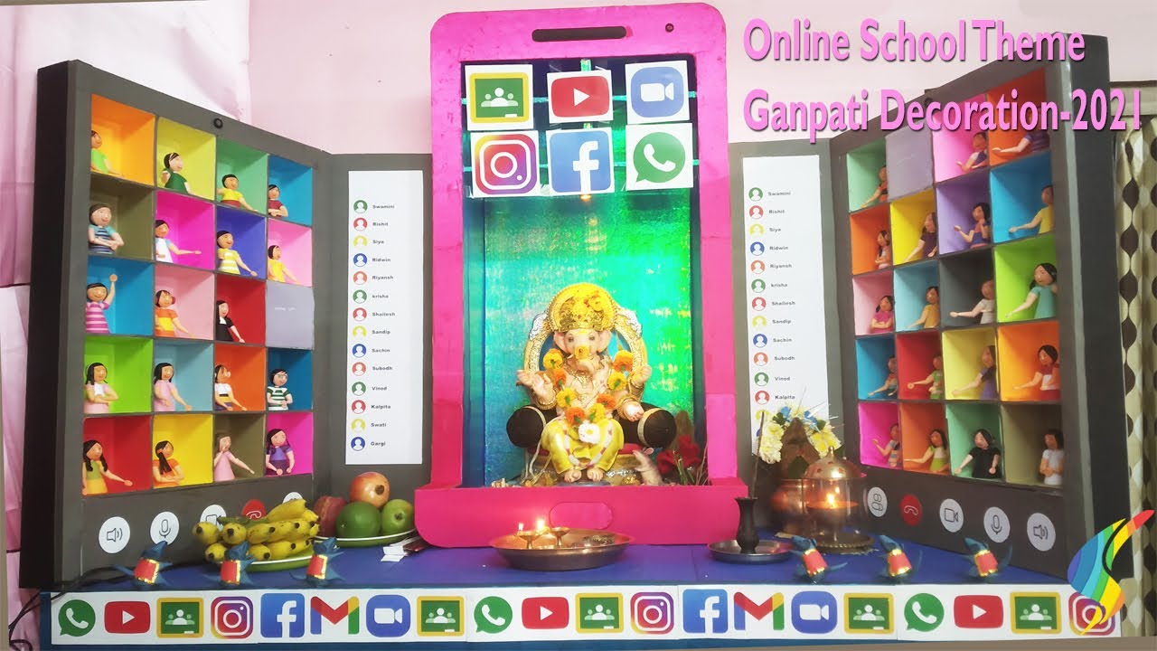 Best Ganpati Decoration -2021 / Online School Theme Ganpati Decoration - YouTube