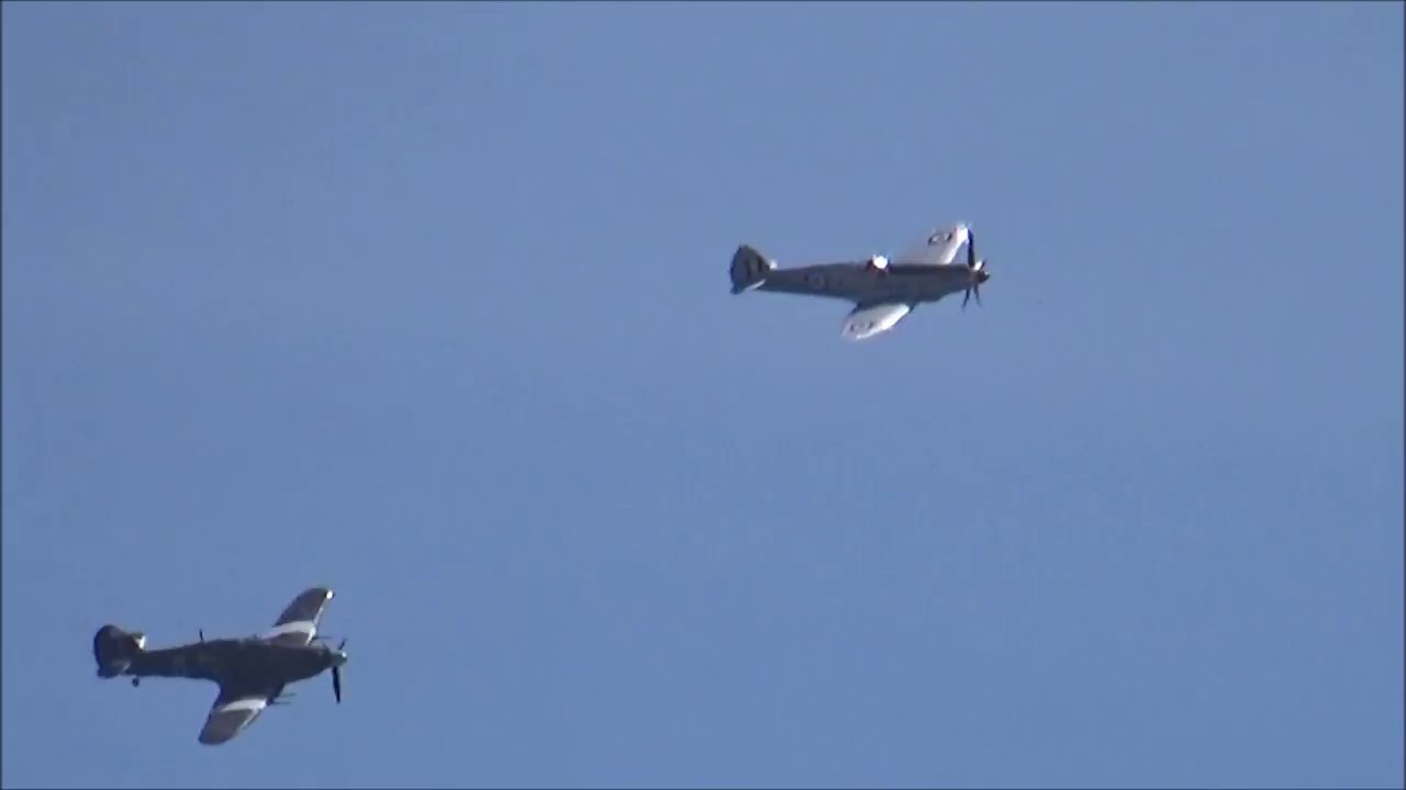 Spitfire and Hurricane flypast over Bridgend - YouTube