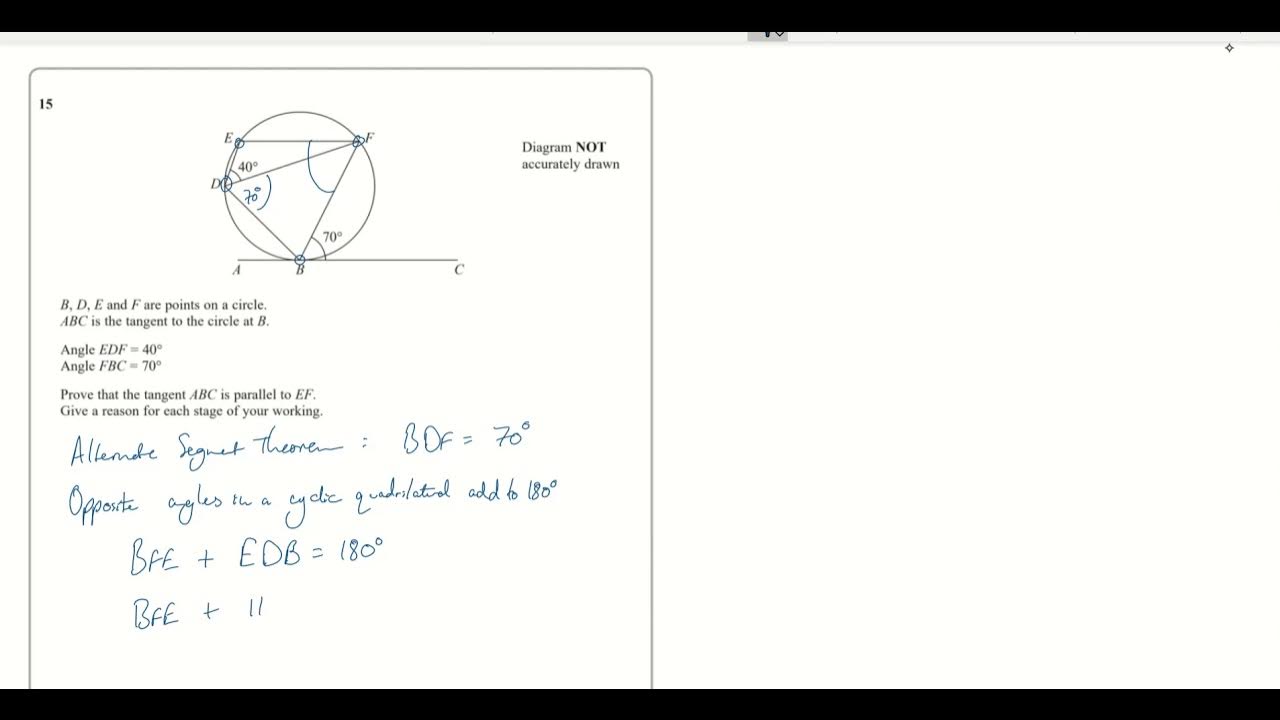 iGCSE Maths 2020 Oct 1HR - Q15 - Circle Theorems - Alternate segment theorem - RTM042 - YouTube