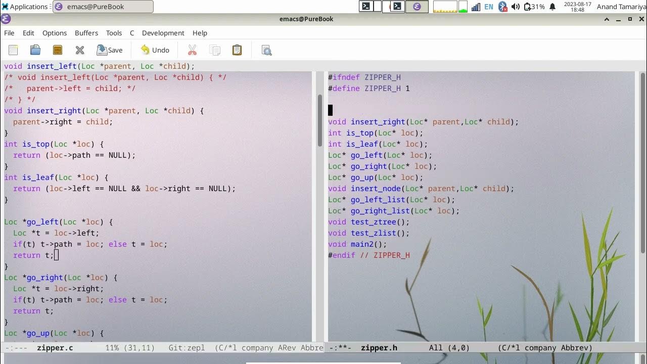 GNU Emacs as a lightweight IDE (Generate C header) - YouTube