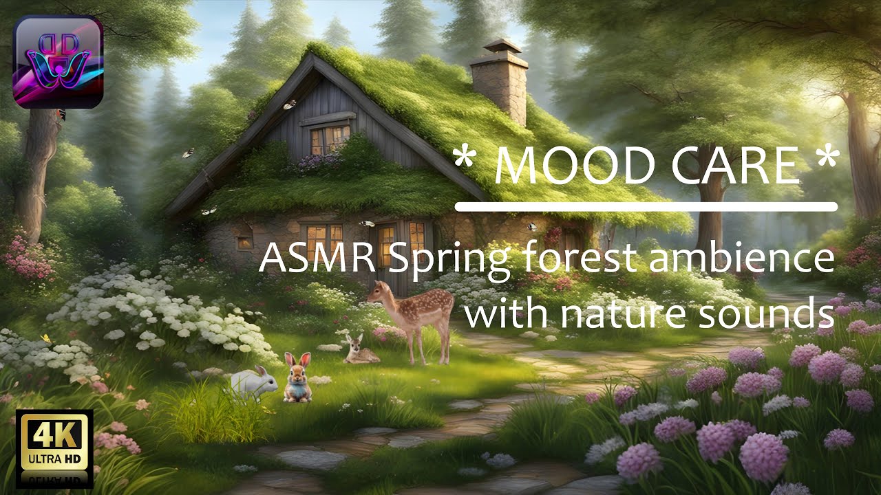 ASMR a relaxing spring forest cottage ambience scene with nature sounds ...