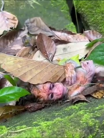 Newborn Baby Monkey Fall Down From Tree With Cord & Swollen On Eyes# ...