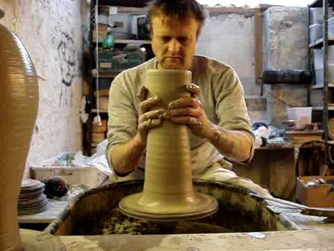 How to throw a big round clay pottery vase on a wheel demo pot throwing ...