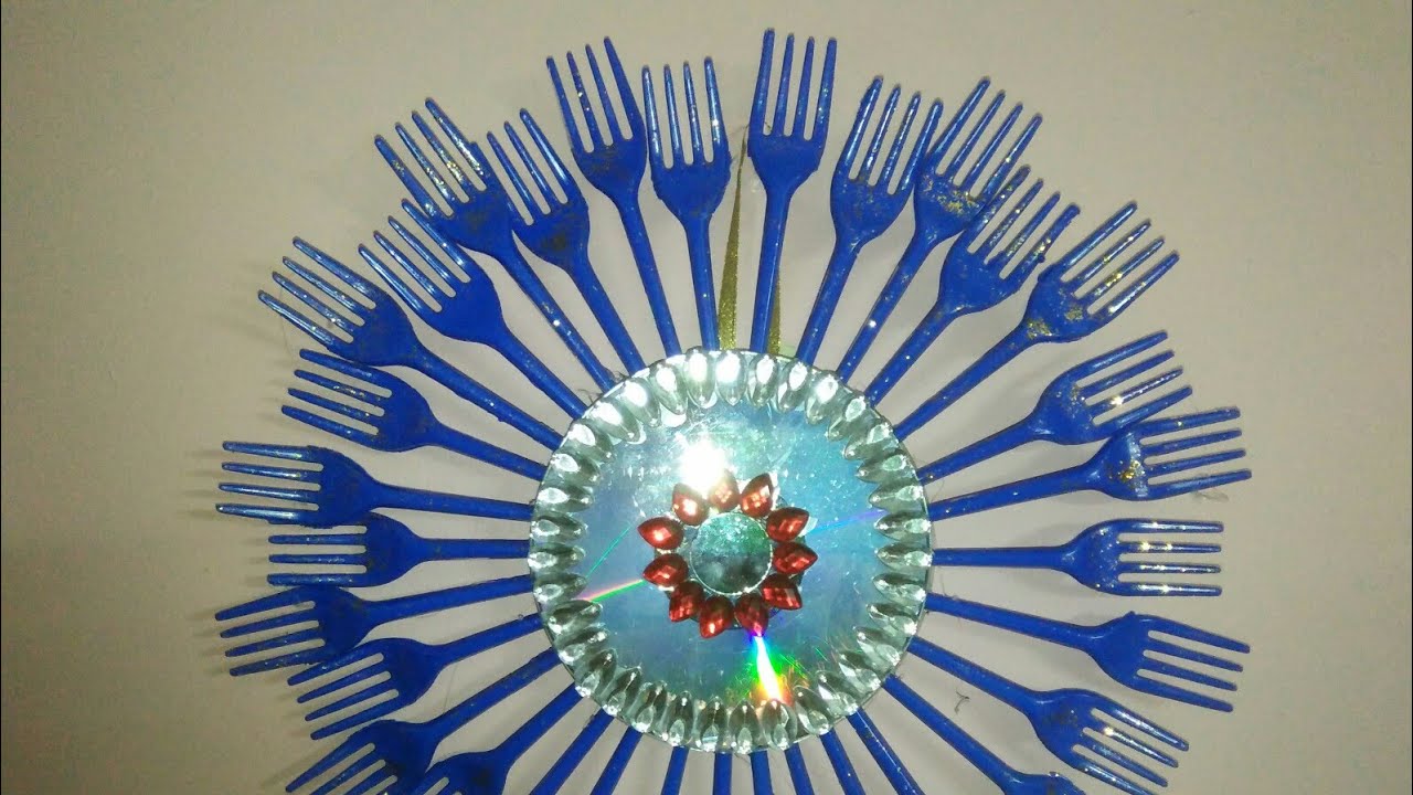 How to make wall hanging from plastic forks {best out of waste} - YouTube